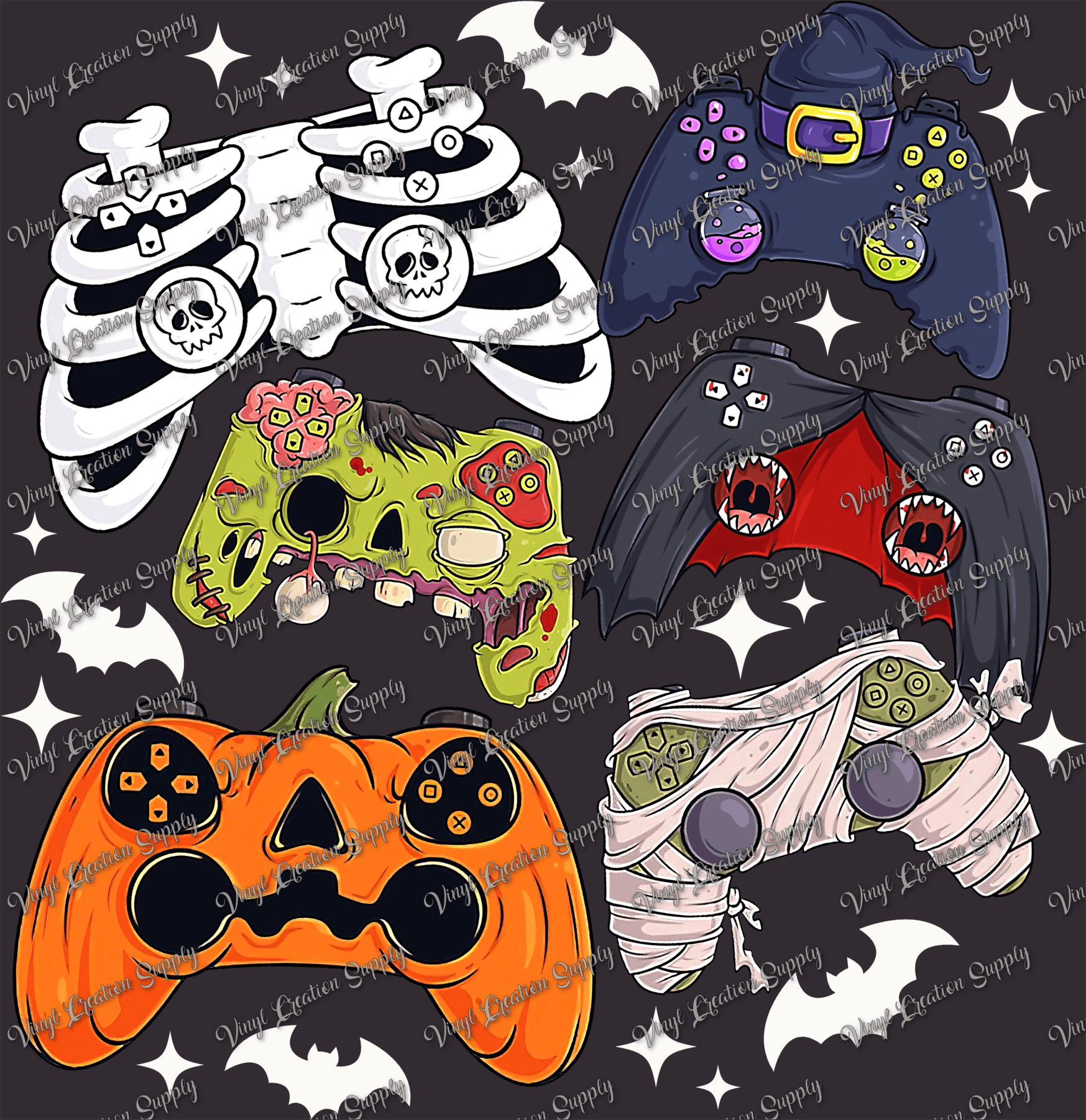 Halloween Game Controllers White Bats – Vinyl Creation Supply