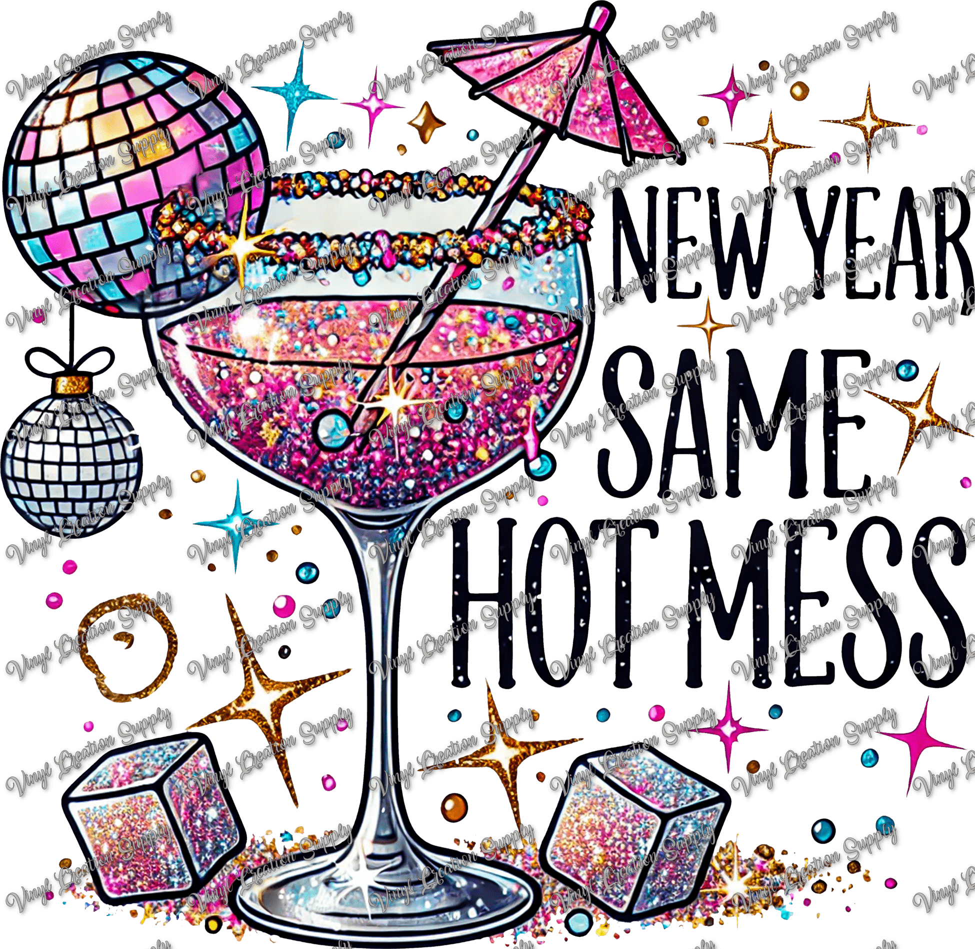 New Year Same Hot Mess Glass Black – Vinyl Creation Supply