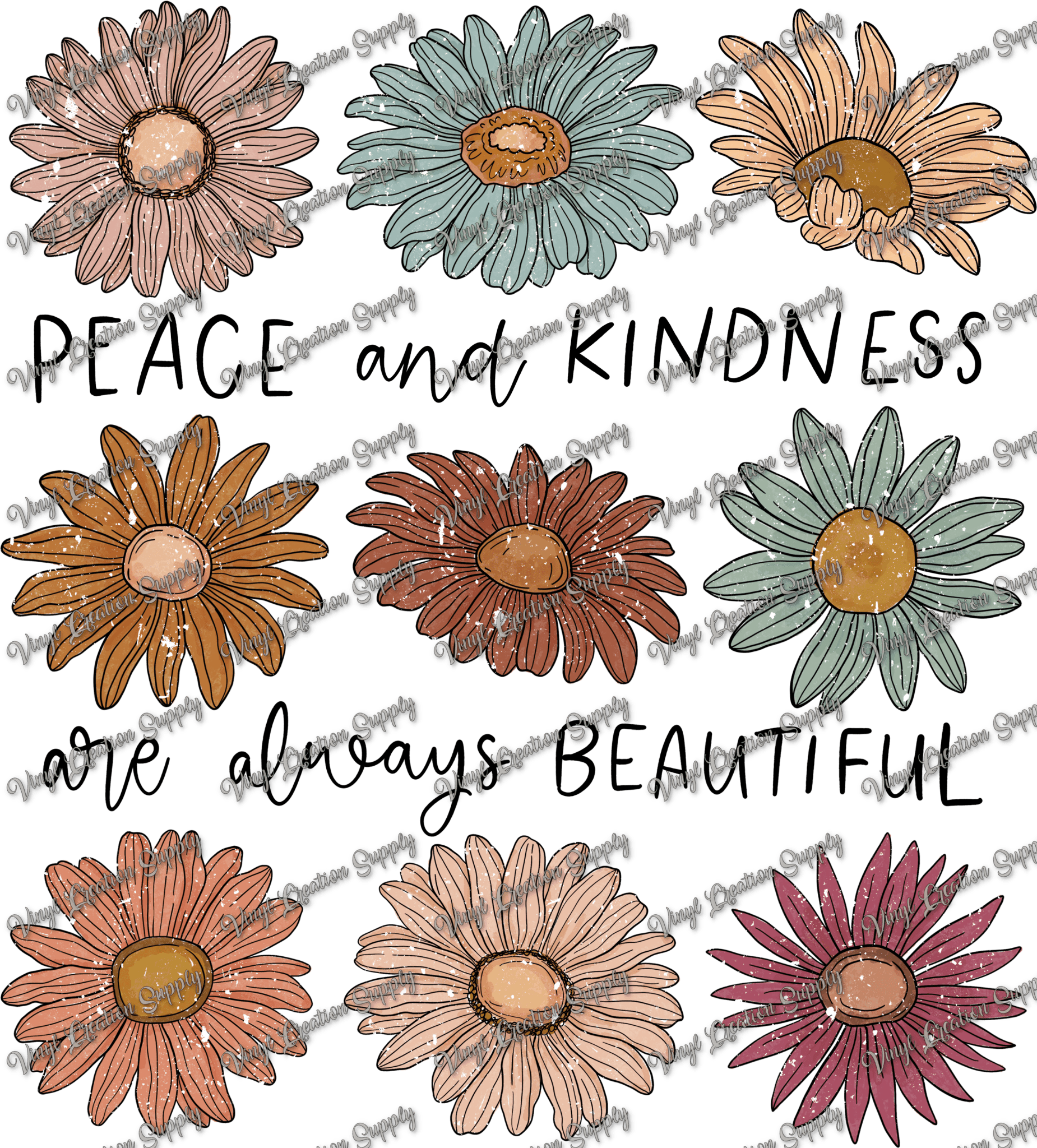 Peace and Kindness Floral Black – Vinyl Creation Supply